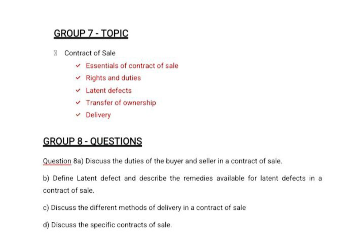 GROUP 7 - TOPIC Contract of Sale Essentials of contract of sale Rig..