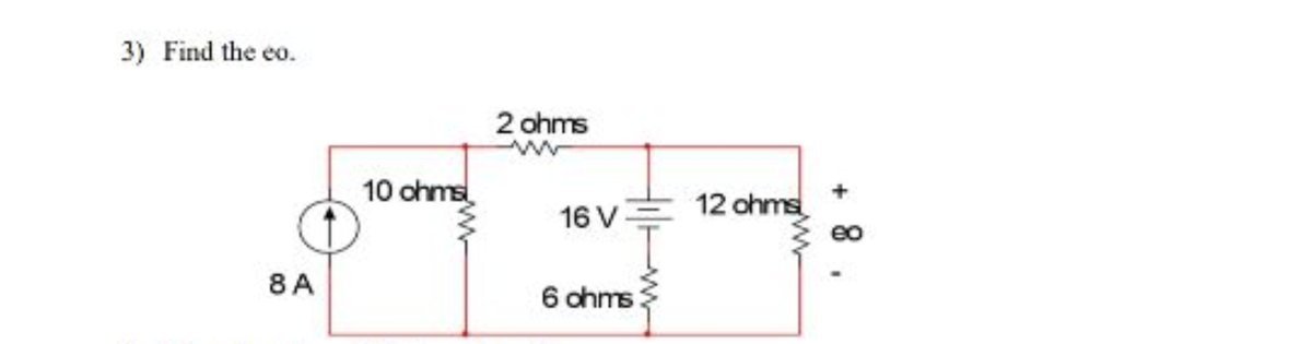 Find the eo. (Circuit diagram with an 8A current source, 10 ohms resisto..