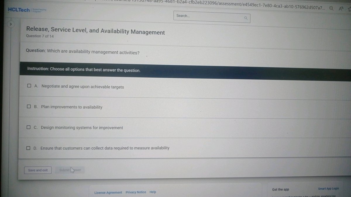 Which are availability management activities? Instruction: Choose all op..