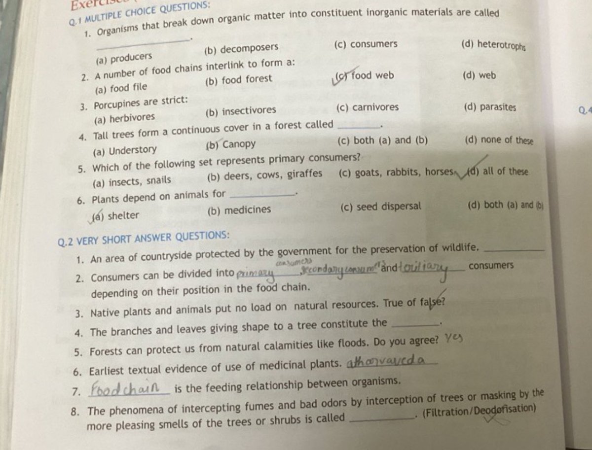 Q.1 MULTIPLE CHOICE QUESTIONS: Organisms that break down organic matter i..