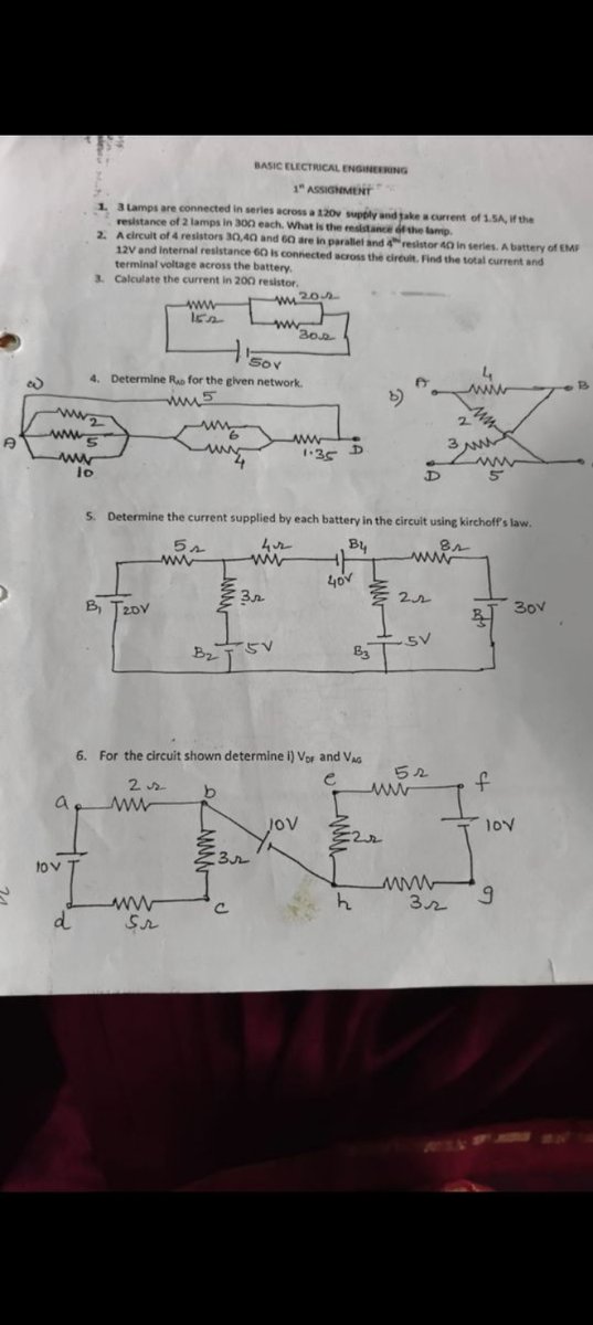 BASIC ELECTRICAL ENGINEERING 1" ASSIGNMENT 3 Lamps are connected in seri..