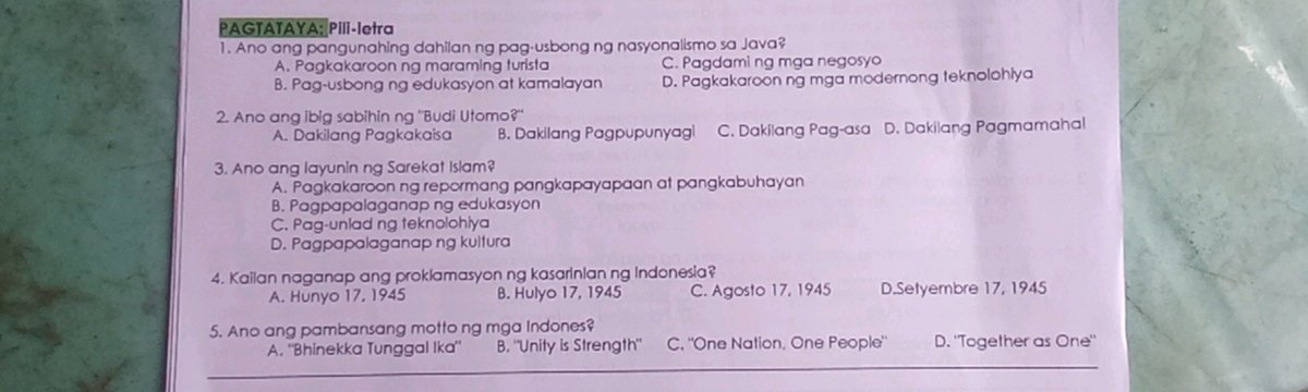 PAGTATAYA: Pili-letra Ano ang pangunahing dahilan ng pag-usbong ng nasyo..
