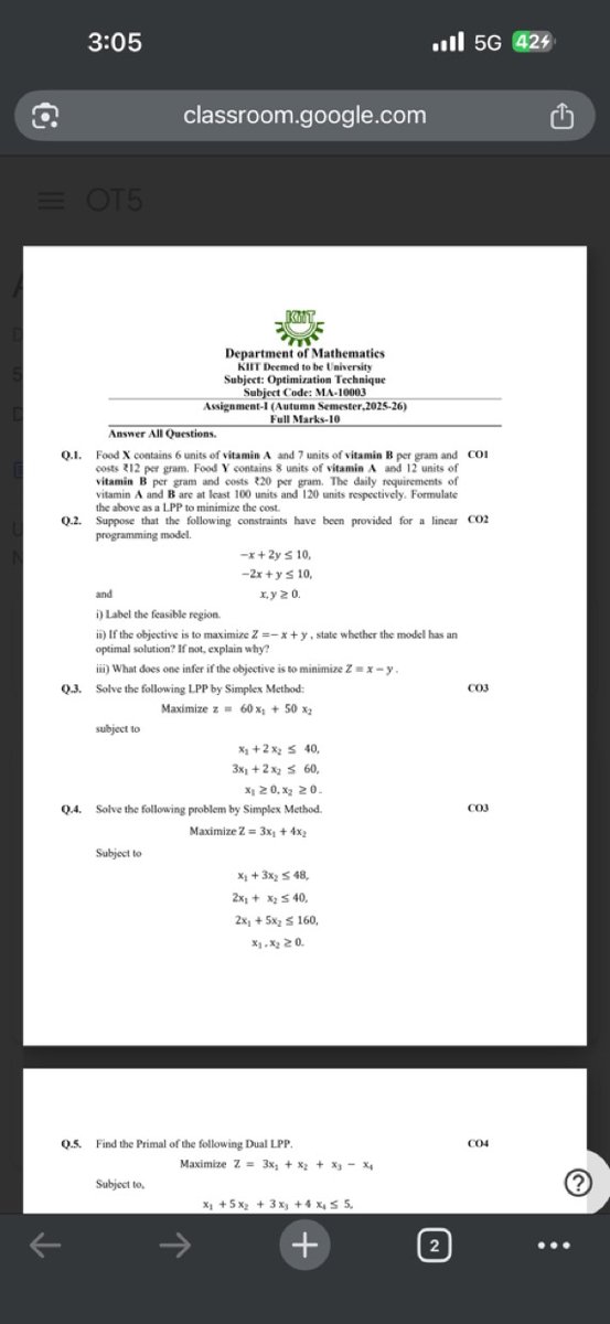 Answer All Questions. Q.1. Food X contains 6 units of vitamin A and 7 un..