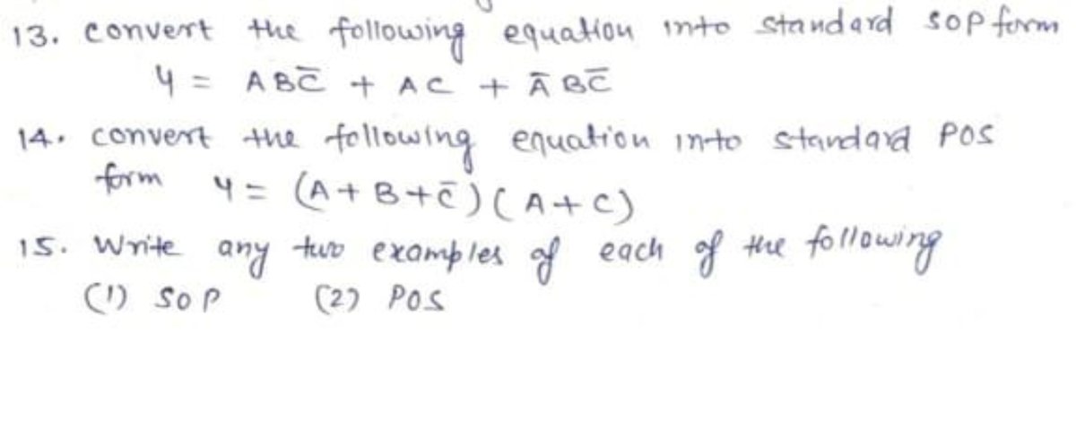 Convert the following equation into standard SOP form: Y = A\overline{B}C..