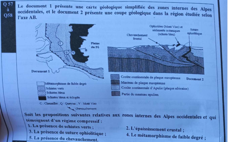 Le document 1 présente une carte géologique simplifiée des zones internes..