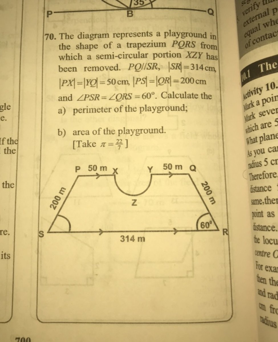 The diagram represents a playground in the shape of a trapezium PQRS from..