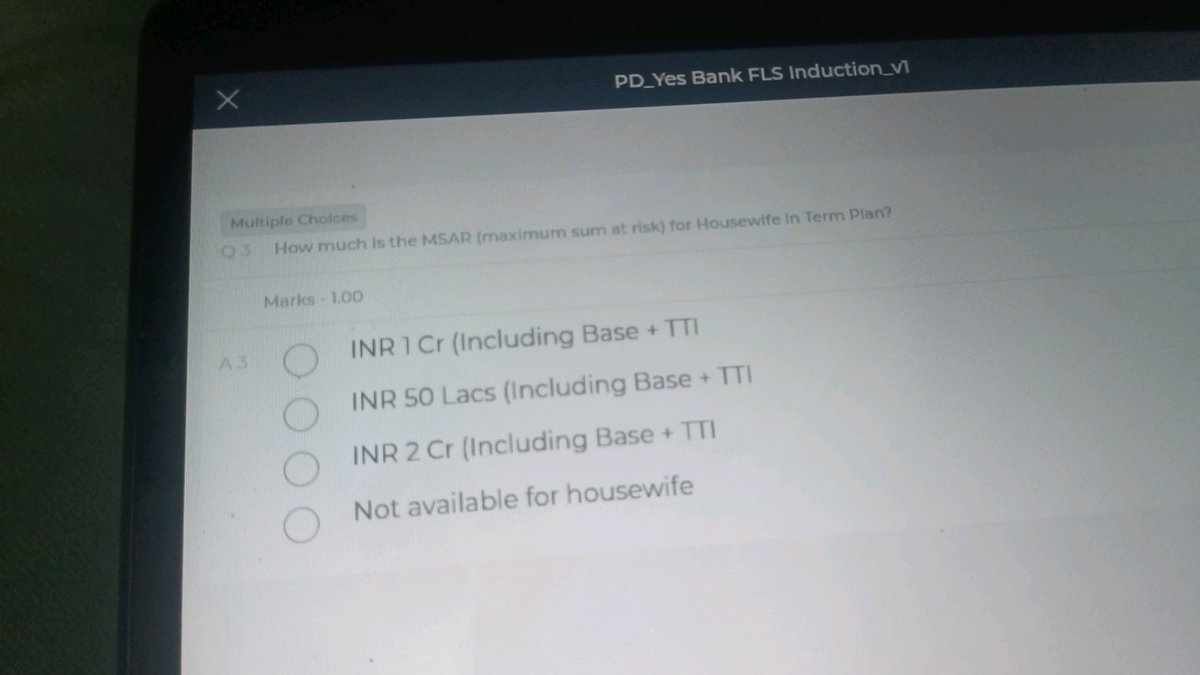 How much is the MSAR (maximum sum at risk) for Housewife in Term Plan? A..