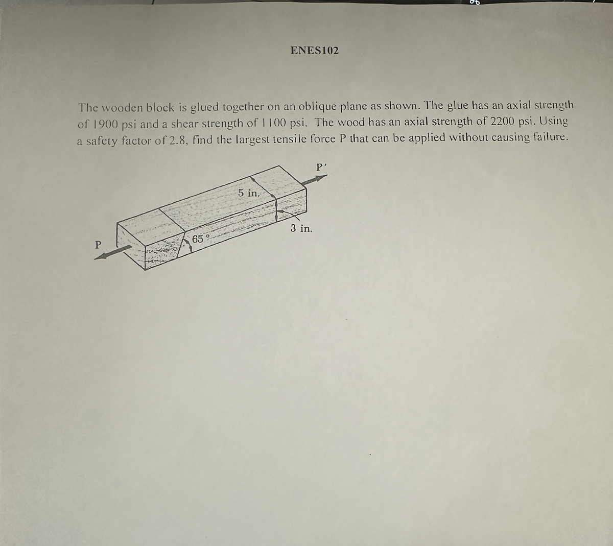 The wooden block is glued together on an oblique plane as shown. The glue..