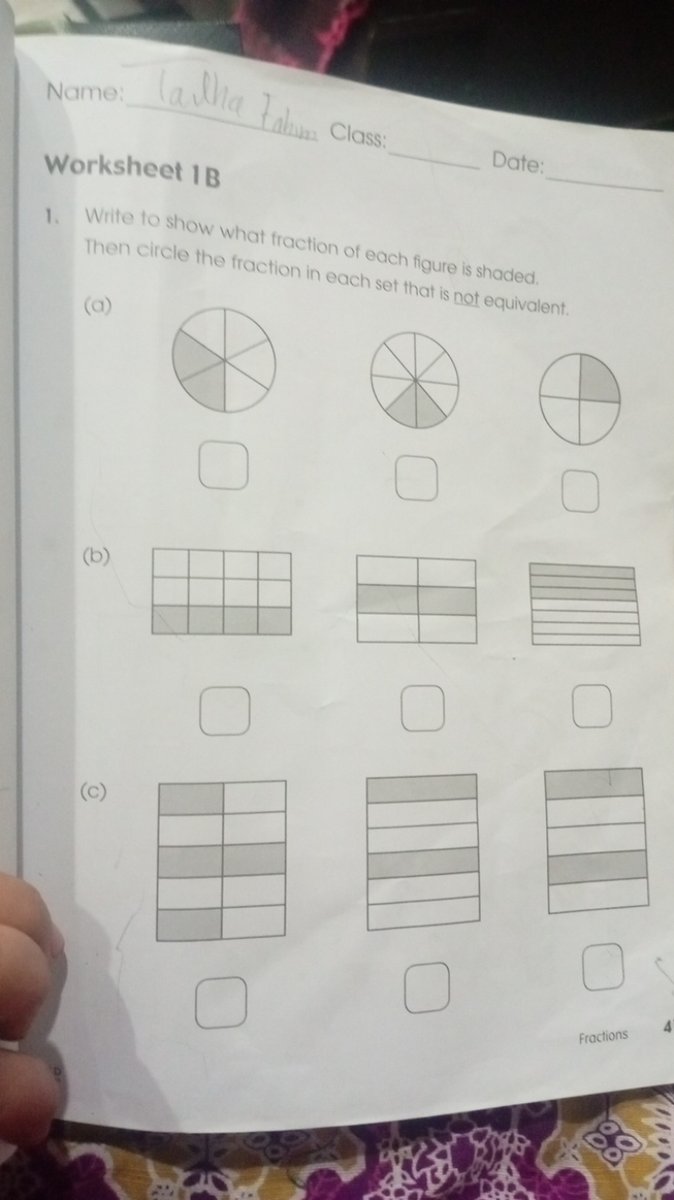 Worksheet 1B Write to show what fraction of each figure is shaded. Then