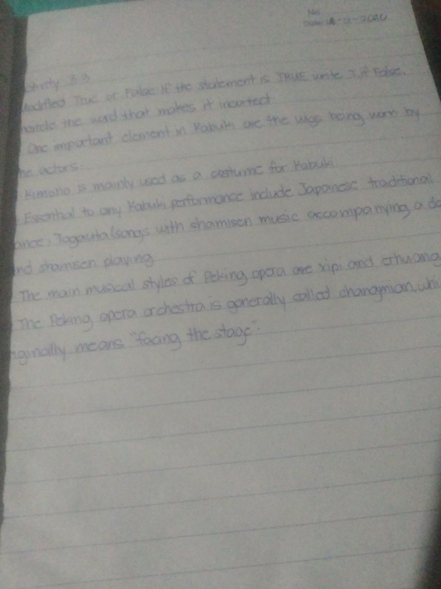 Activity 3.3 Modified True or False. If the statement is TRUE write T. If..