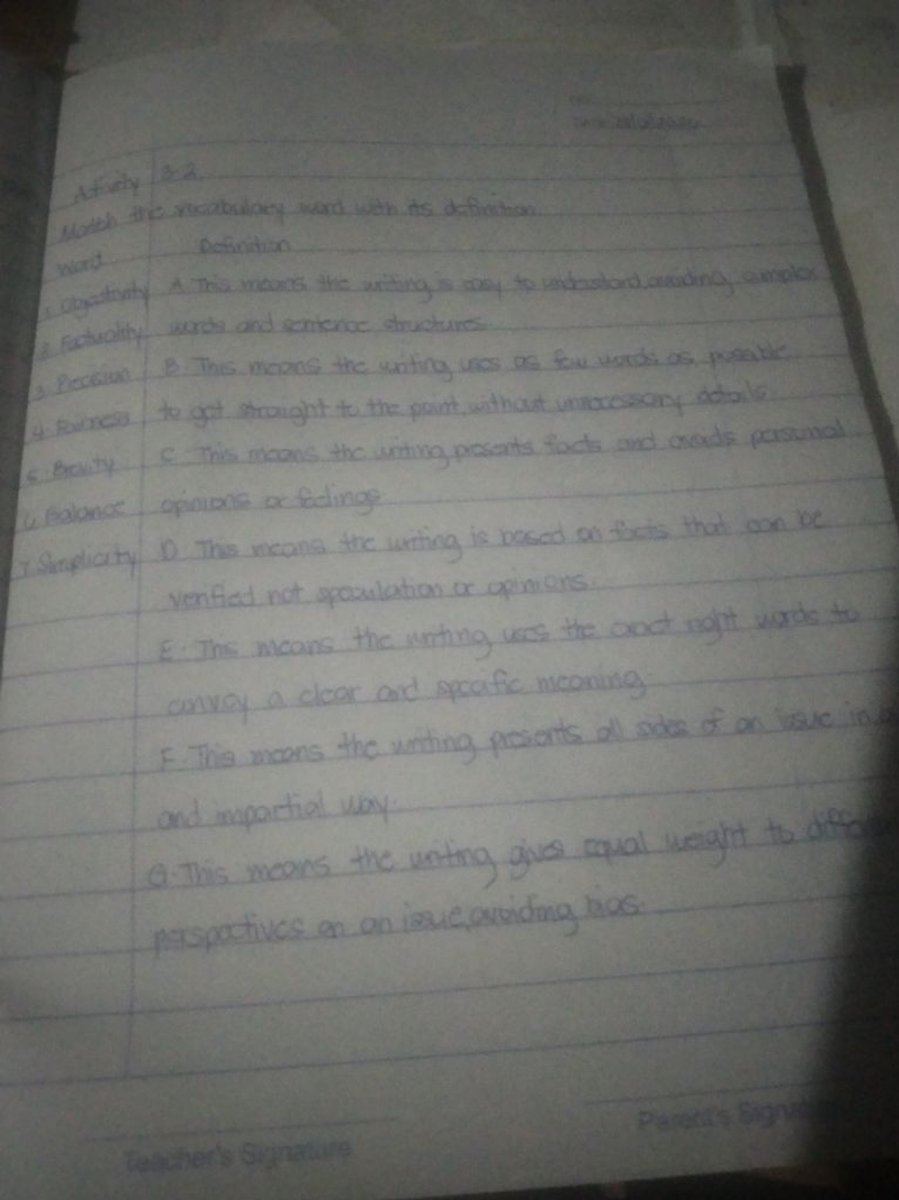 Activity 3.2 Match the vocabulary word with its definition. Word Objecti..