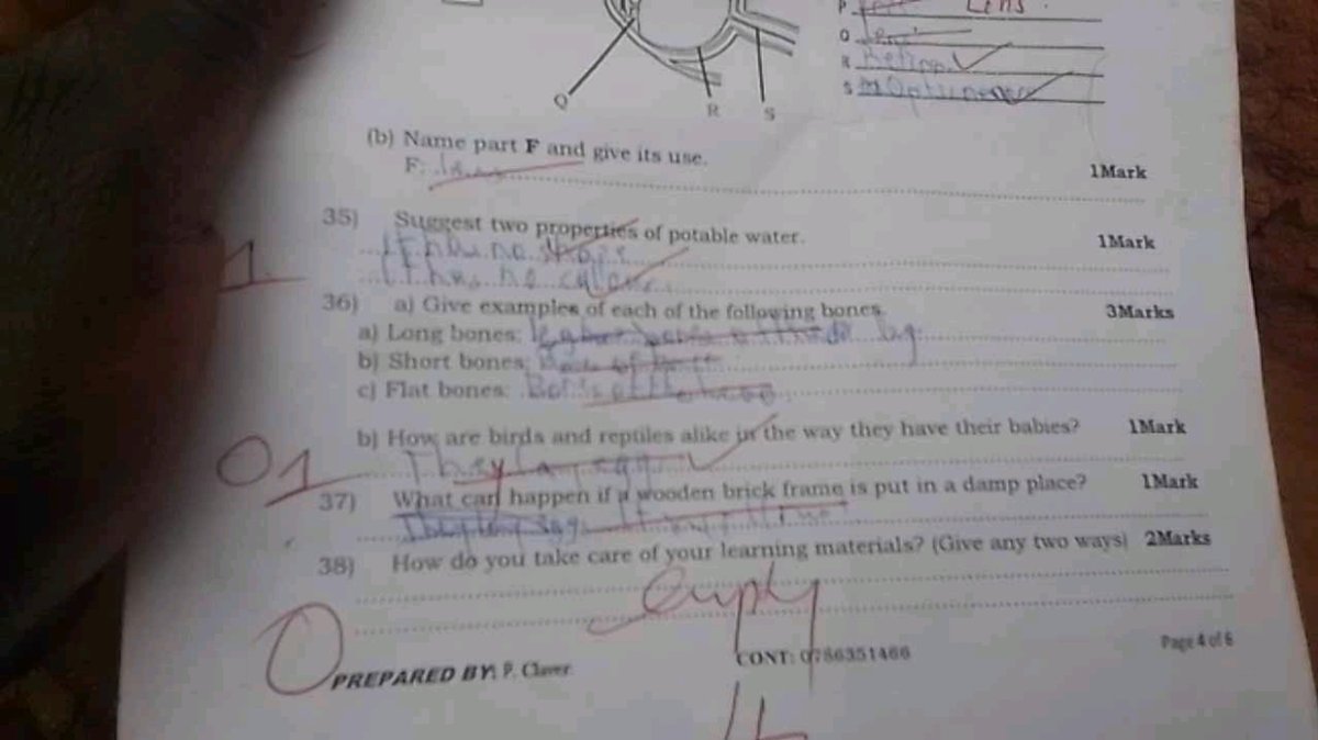 (b) Name part F and give its use. 35) Suggest two properties of potable