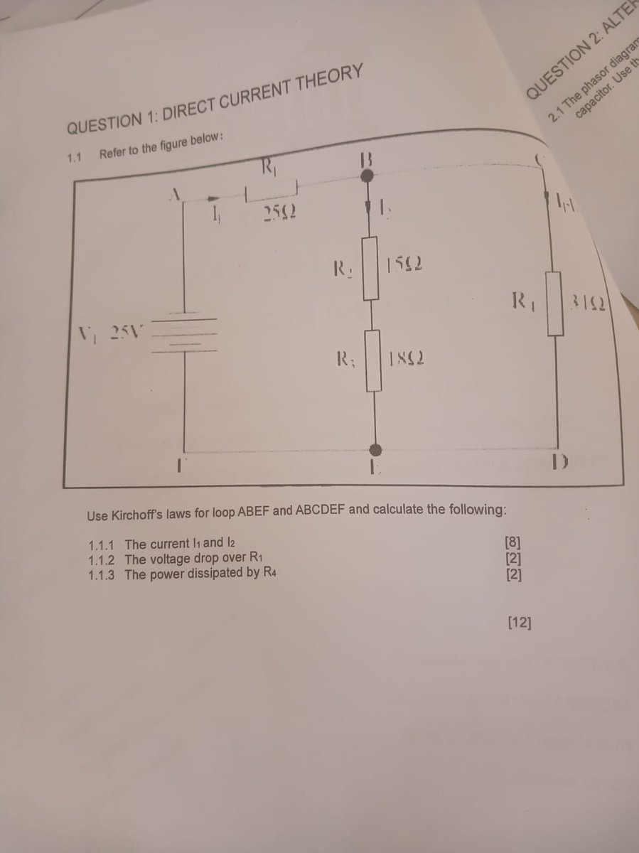 QUESTION 1: DIRECT CURRENT THEORY 1.1 Refer to the figure below: [Diagr..