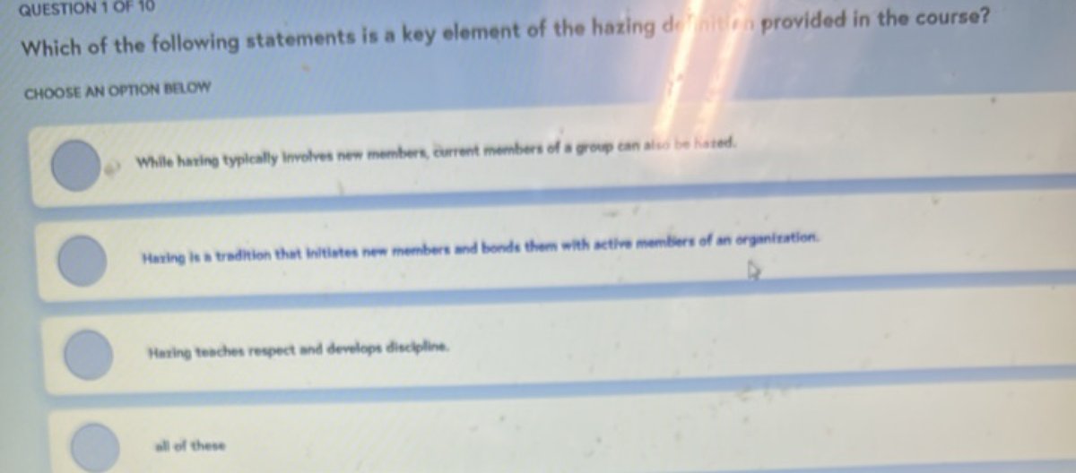 QUESTION 1 OF 10 Which of the following statements is a key element of th..