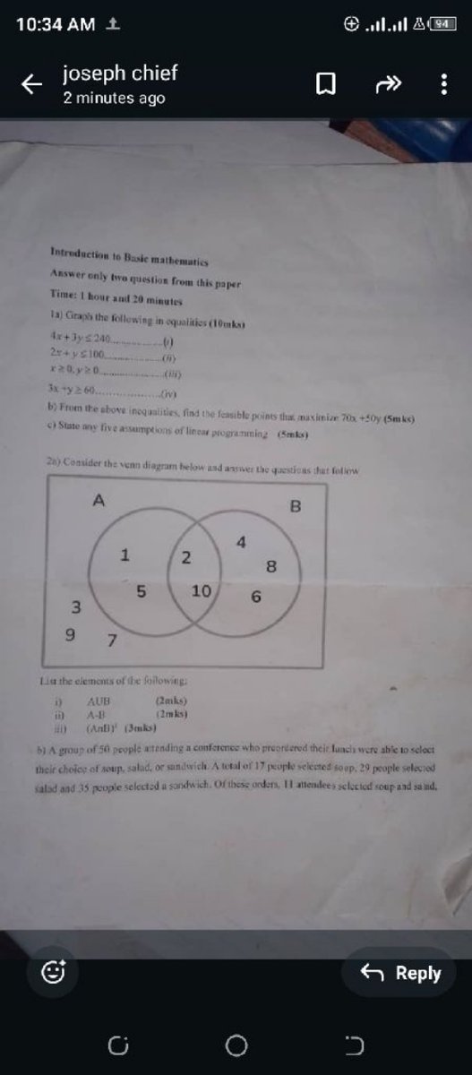 Introduction to Basic mathematics Answer only two questions from this pap..
