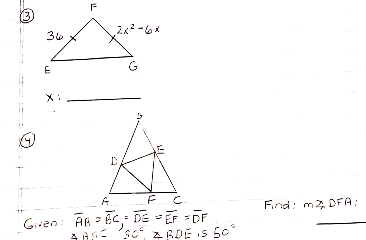 Here are two geometry problems: Problem 3: Given a triangle EFG where si..