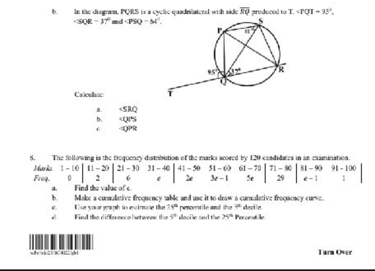 b. In the diagram, PQRS is a cyclic quadrilateral with side RQ produced t..