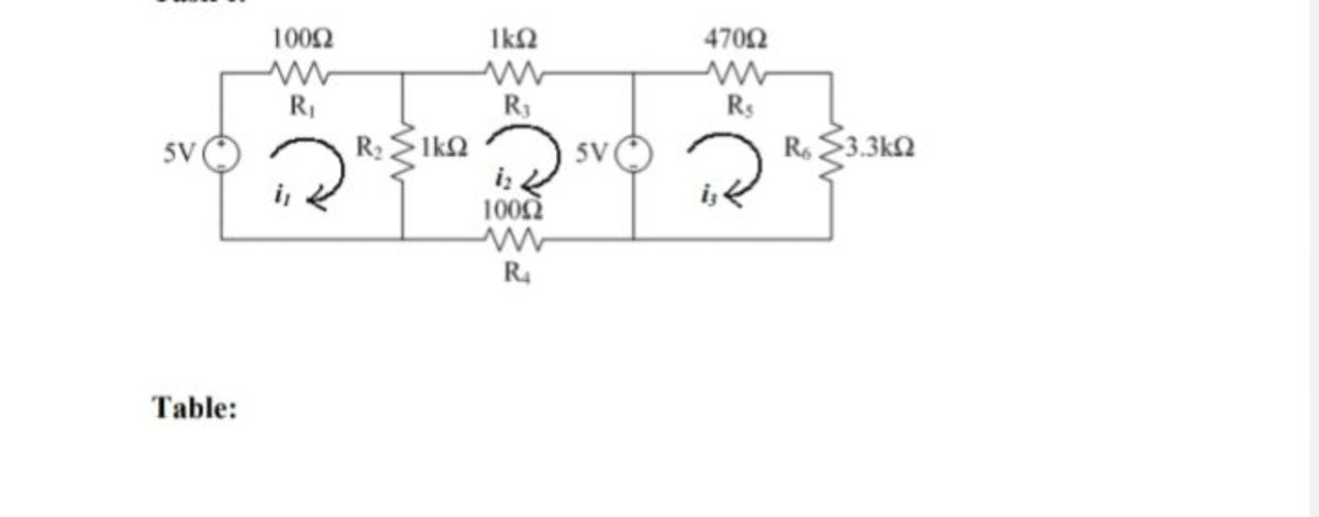 The image shows an electrical circuit diagram with resistors and voltage