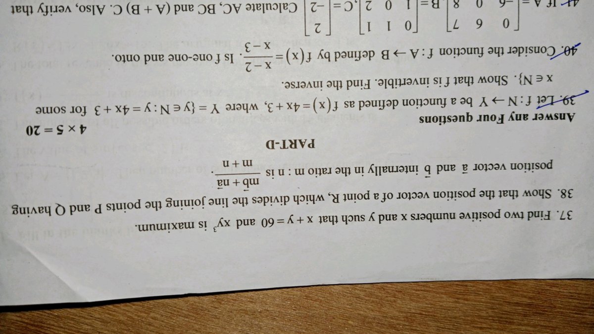 Answer any Four questions Find two positive numbers x and y such that x
