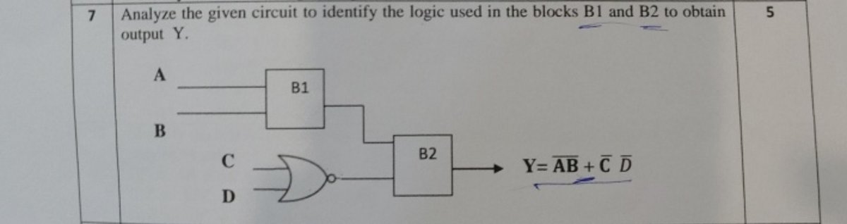 Analyze the given circuit to identify the logic used in the blocks B1 and..