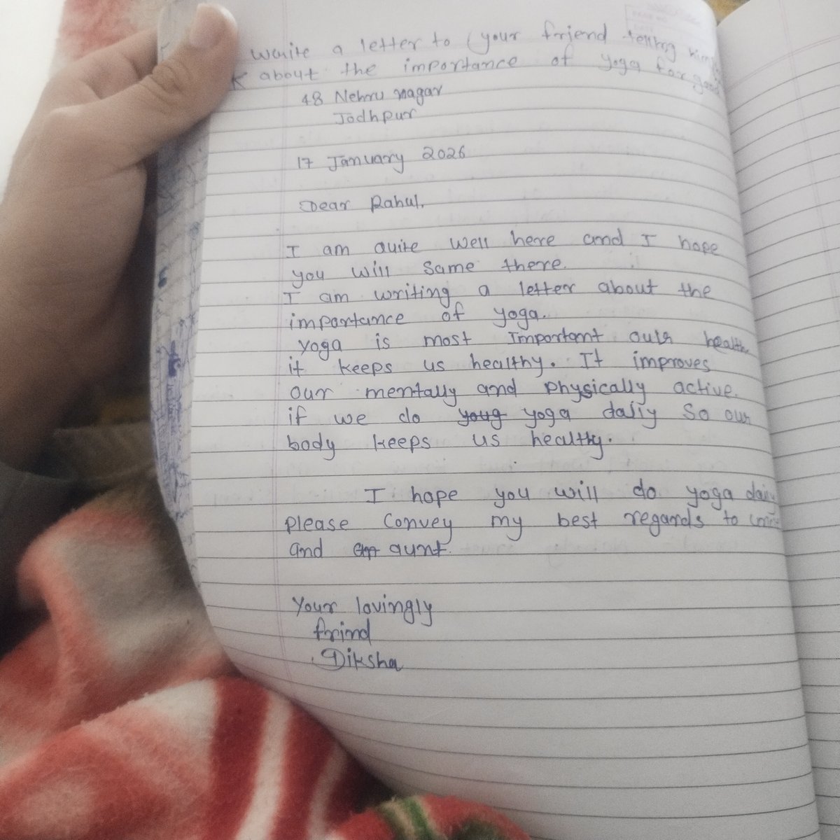 Write a letter to your friend telling him about the importance of yoga fo..