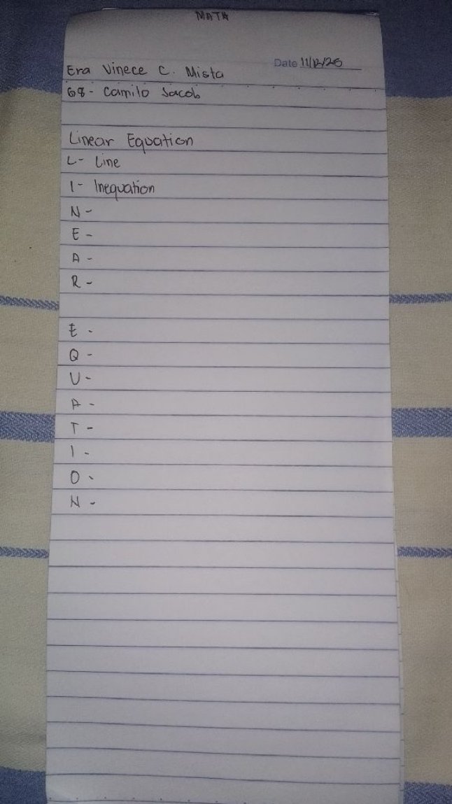 Complete the acrostic poem for "LINEAR EQUATION" based on the provided pa..