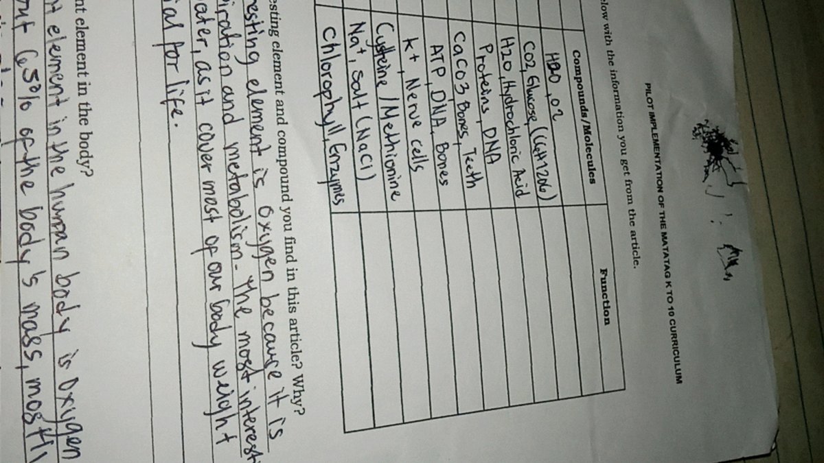 PILOT IMPLEMENTATION OF THE MATATAG K TO 10 CURRICULUM Fill in the table..