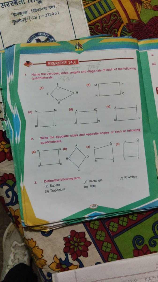Here are the questions from EXERCISE 14.6: Name the vertices, sides, ang..