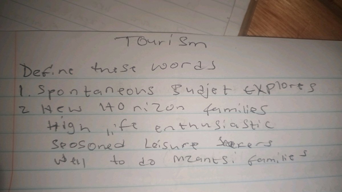 Tourism Define these words: Spontaneous Budget Explorers New Horizon Fami..