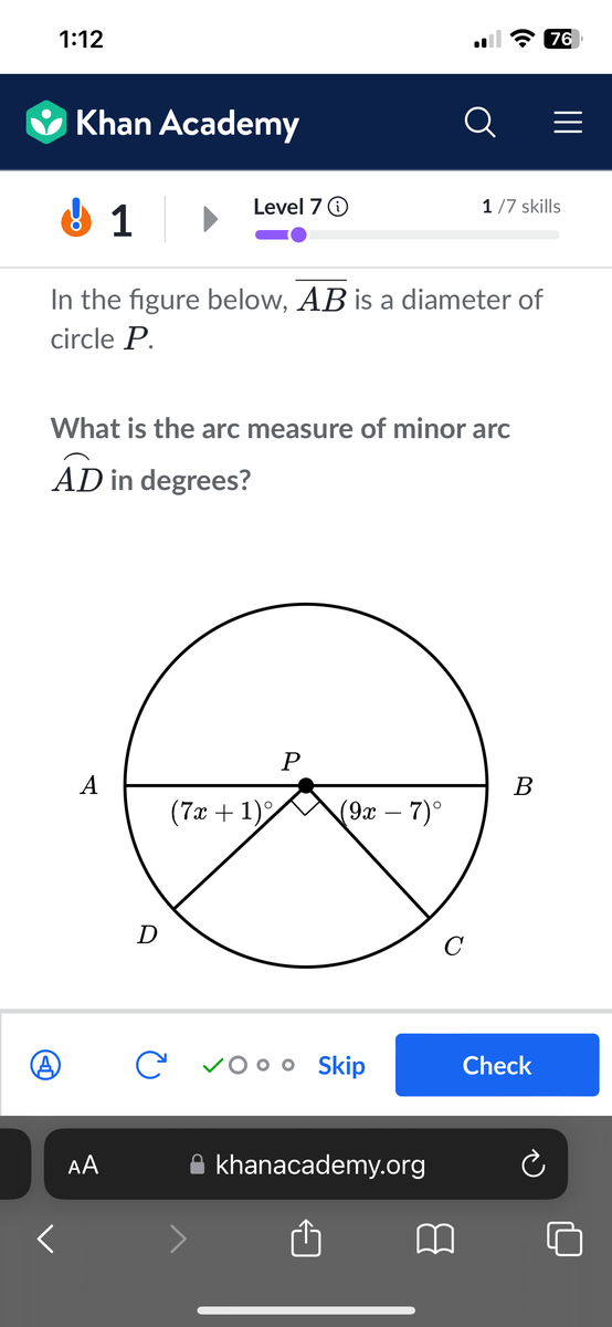 In the figure below, \overline{AB} is a diameter of circle P. What is th..