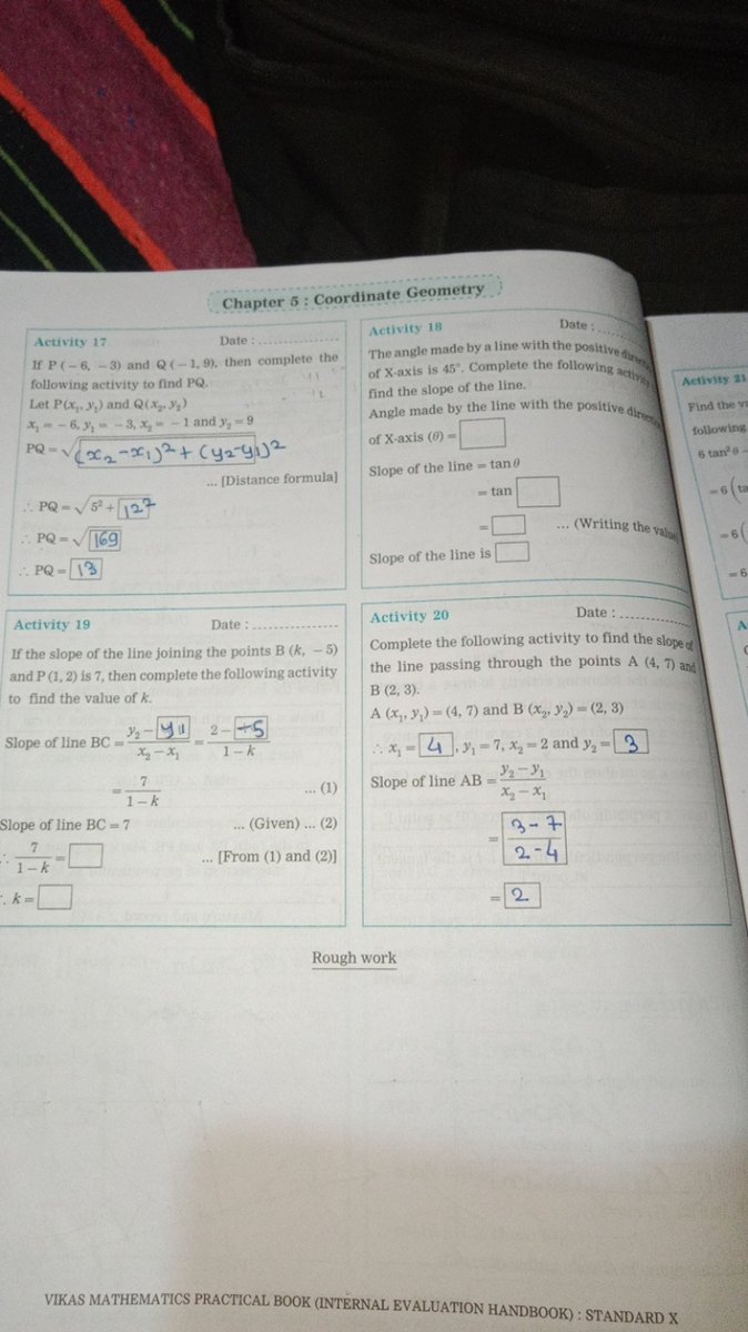 Here are four activities related to Coordinate Geometry. Please complete