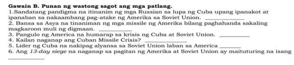 Gawain B. Punan ng wastong sagot ang mga patlang. Sandatang pandigma na
