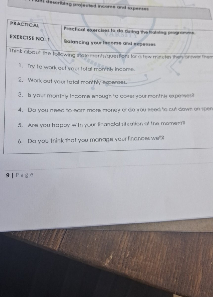 PRACTICAL EXERCISE NO. 1 Practical exercises to do during the training pr..