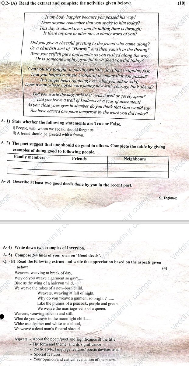 Q.2- (A) Read the extract and complete the activities given below: Is an..