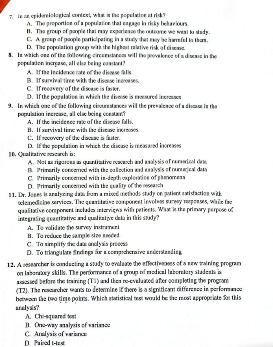 In an epidemiological context, what is the population at risk? A. The pro..