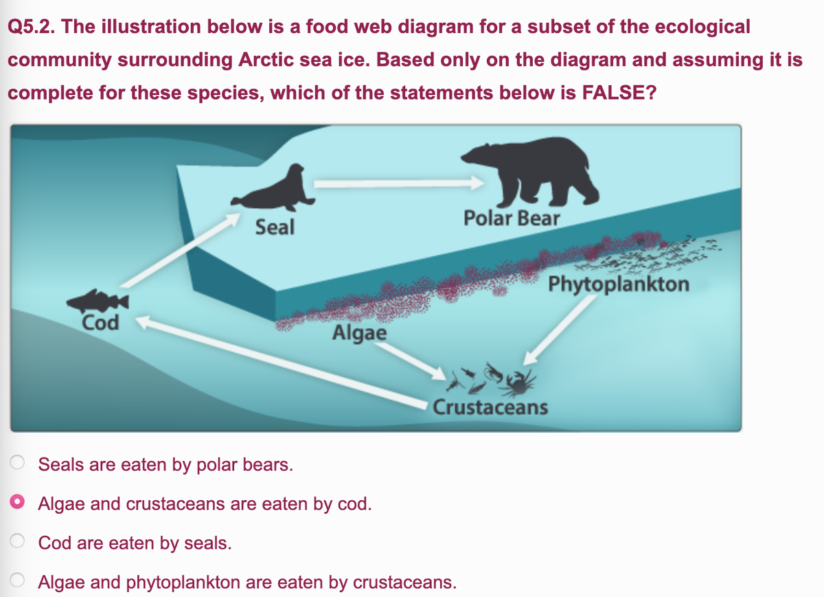 Q5.2. The illustration below is a food web diagram for a subset of the ec..
