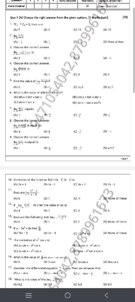 Que 1 (A) Choose the right answer from the given options. [1 Marks Each]