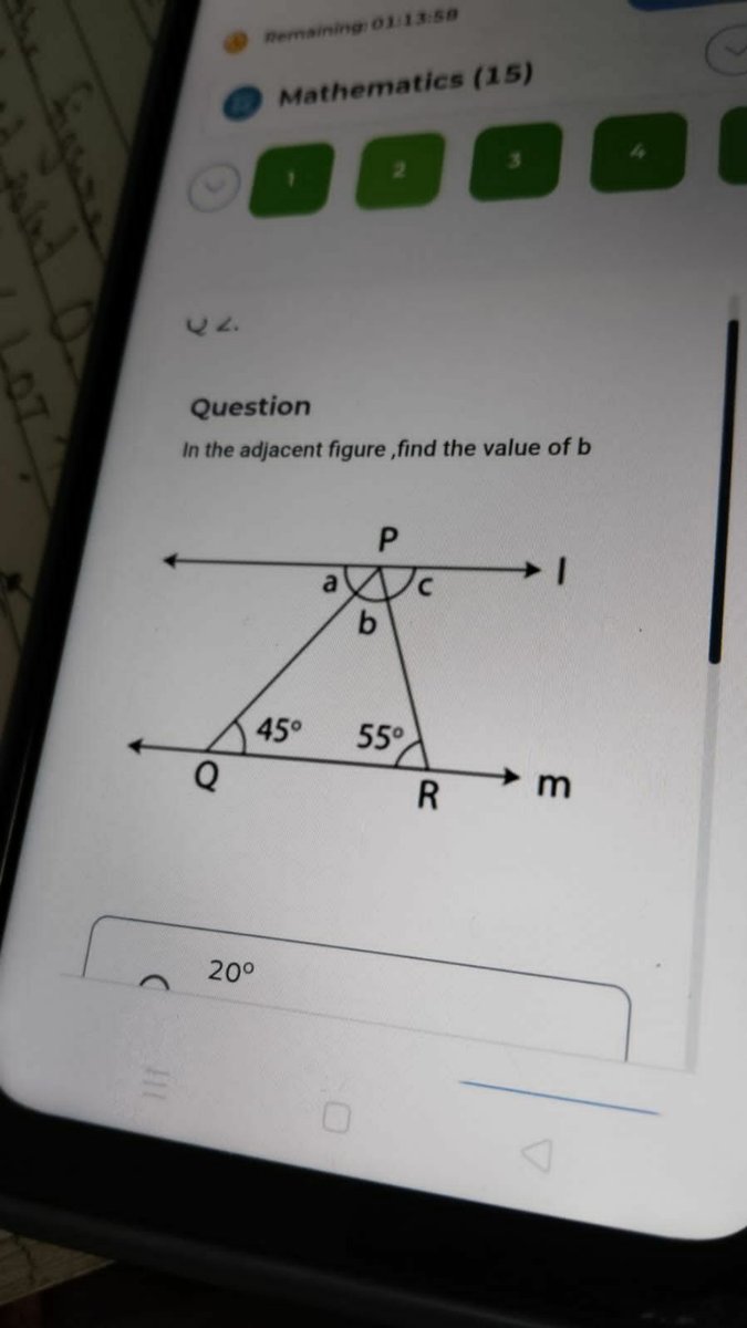 In the adjacent figure, find the value of b. (The figure shows two paral..