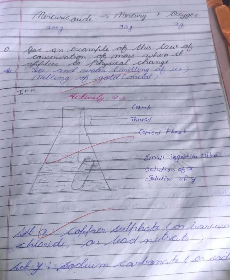 Q. Give an example of the law of conservation of mass when it applies to