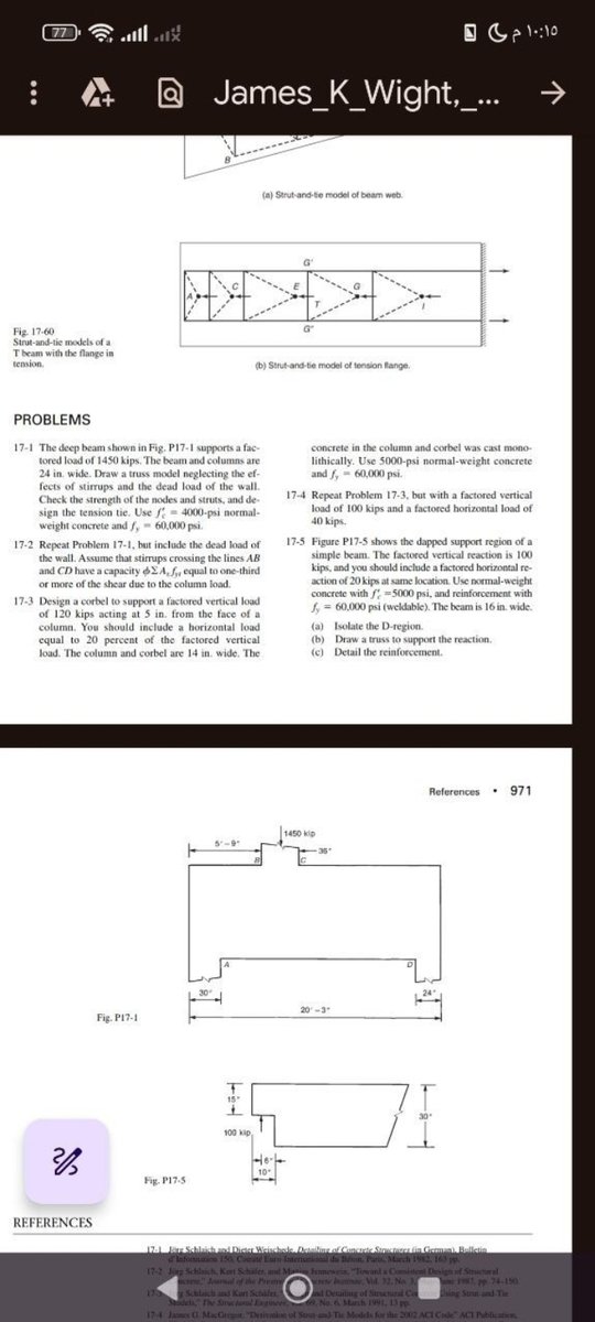17-1 The deep beam shown in Fig. P17-1 supports a factored load of 1450 k..