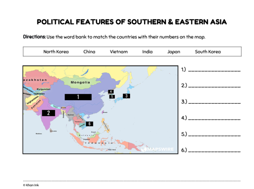 POLITICAL FEATURES OF SOUTHERN & EASTERN ASIA Directions: Use the word b..
