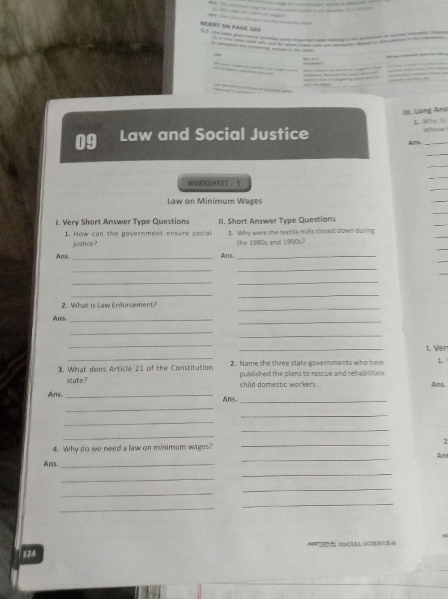 Here are the questions from the worksheet on "Law and Social Justice": I..