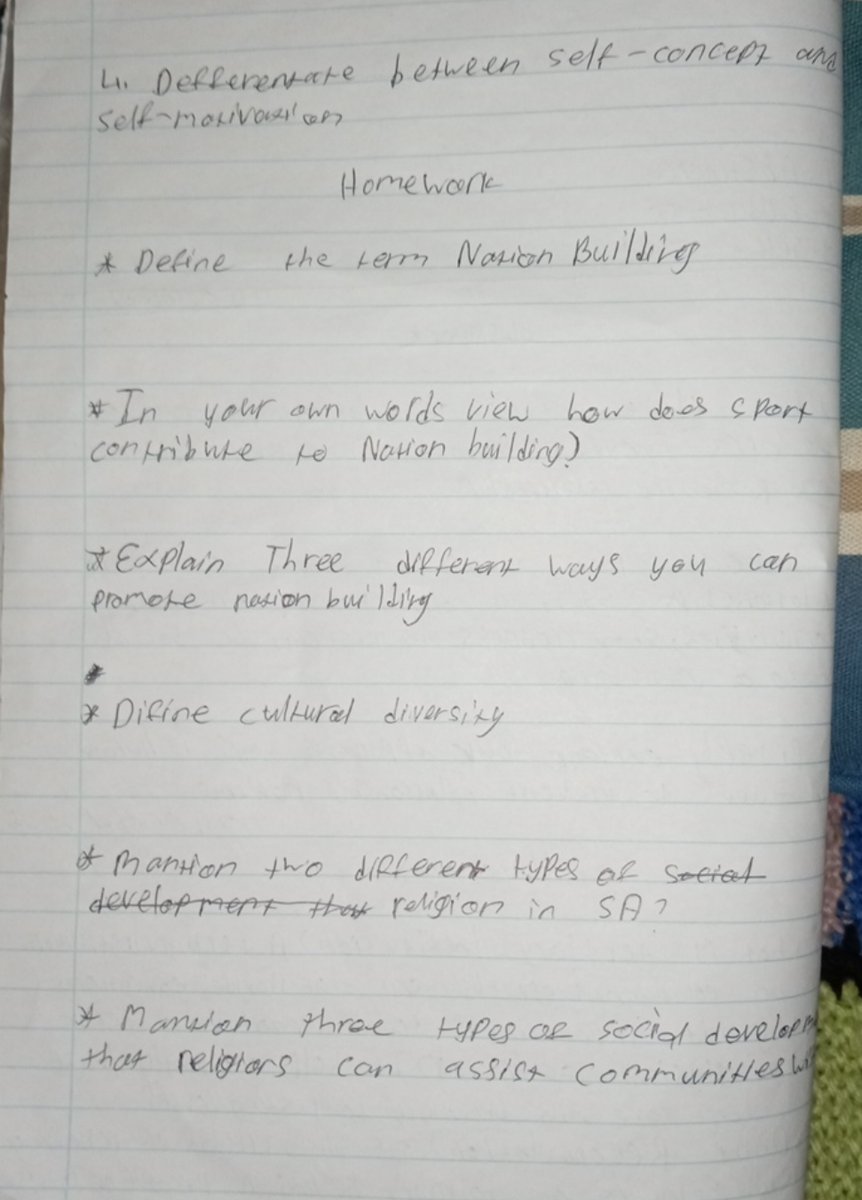 Differentiate between self-concept and self-motivation. Homework Define..