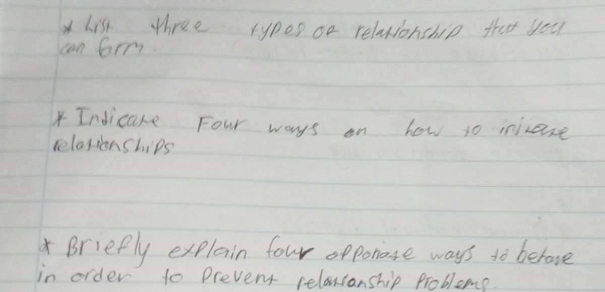 List three types of relationships that you can form. Indicate four ways o..