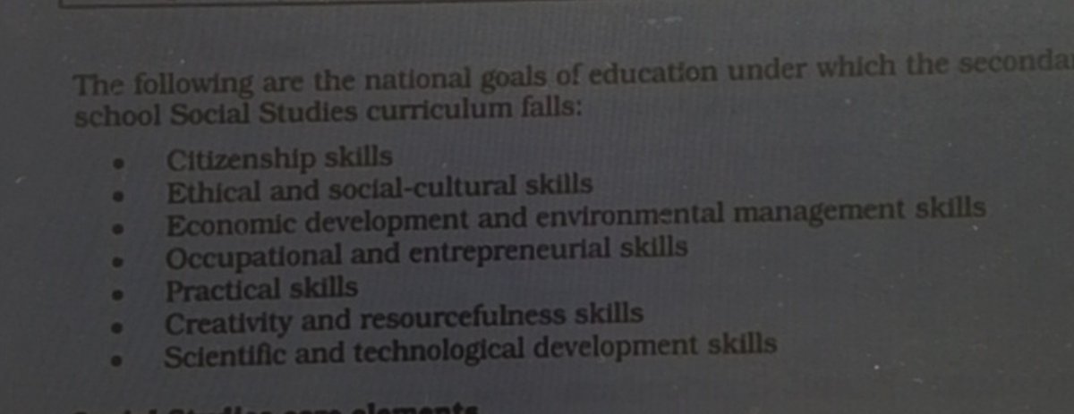 The following are the national goals of education under which the seconda..