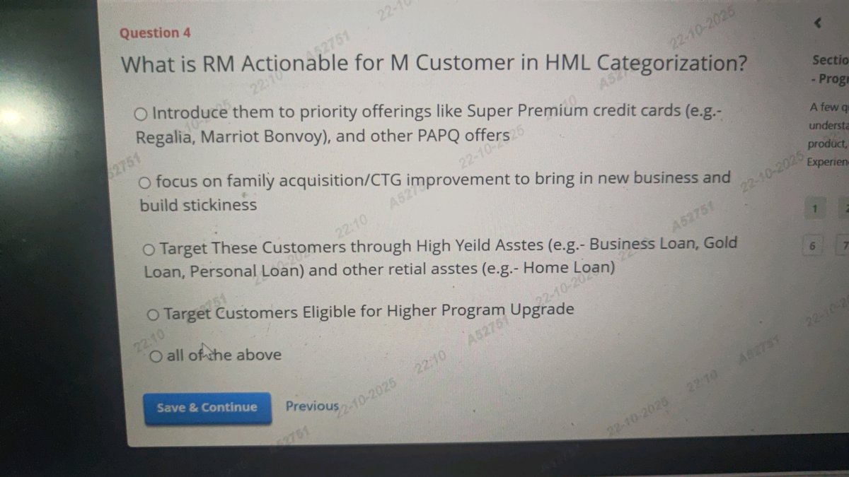 Question 4 What is RM Actionable for M Customer in HML Categorization?