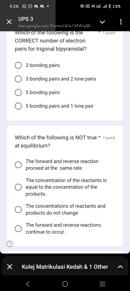 Which of the following is the CORRECT number of electron pairs for trigon..
