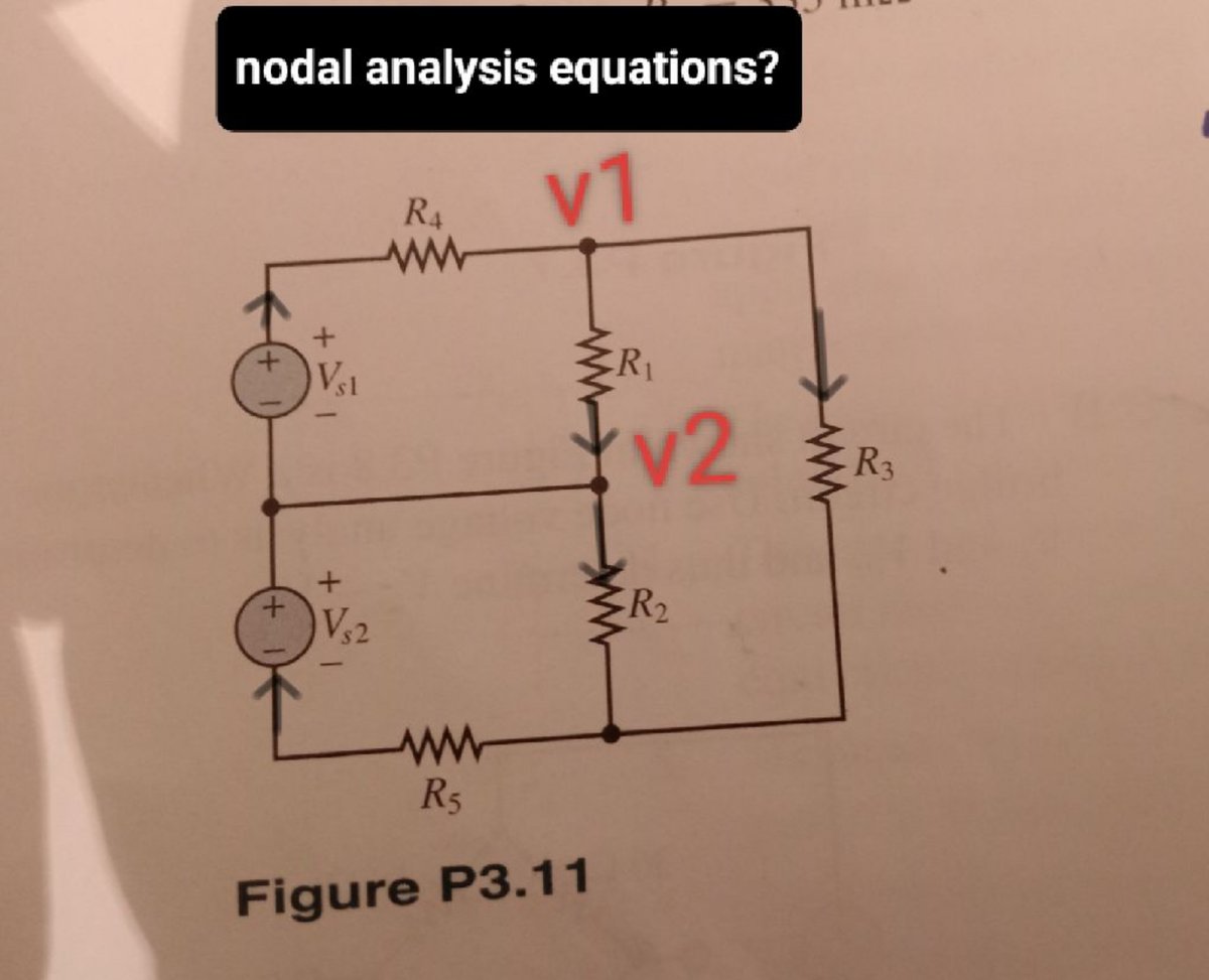 What are the nodal analysis equations for the circuit shown in Figure P3...