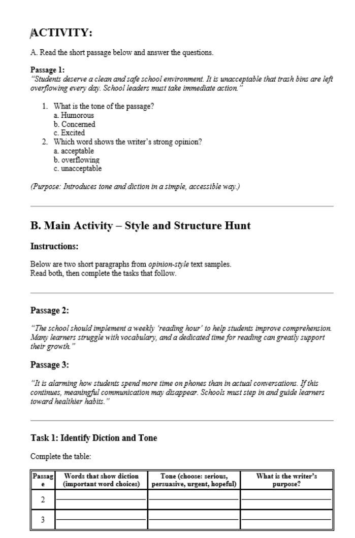 ACTIVITY: A. Read the short passage below and answer the questions. Pass..