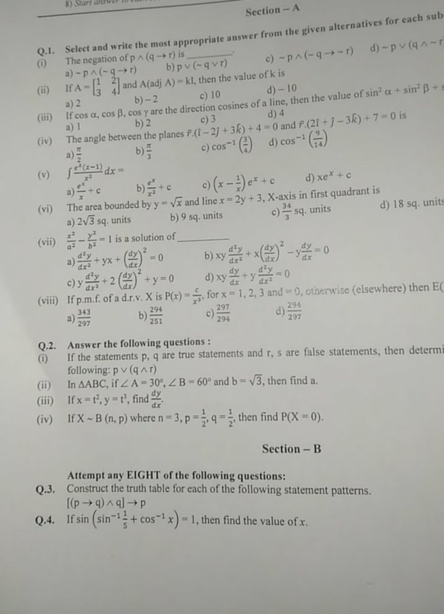 Q.1. Select and write the most appropriate answer from the given alternat..